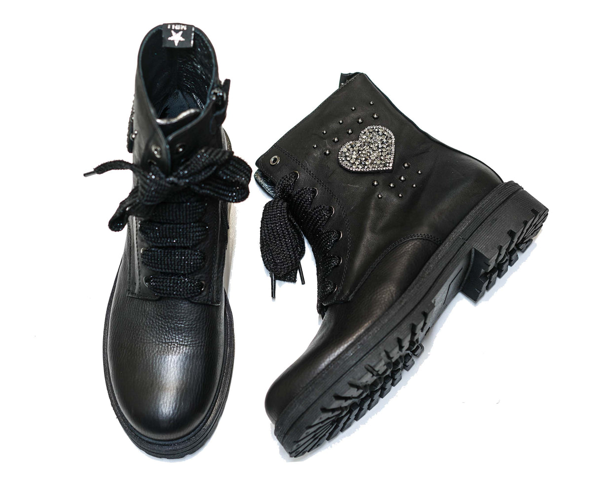 Morelli Women's Black Heart Jewel Lace Up Boot 50618 40% OFF – Luisa ...