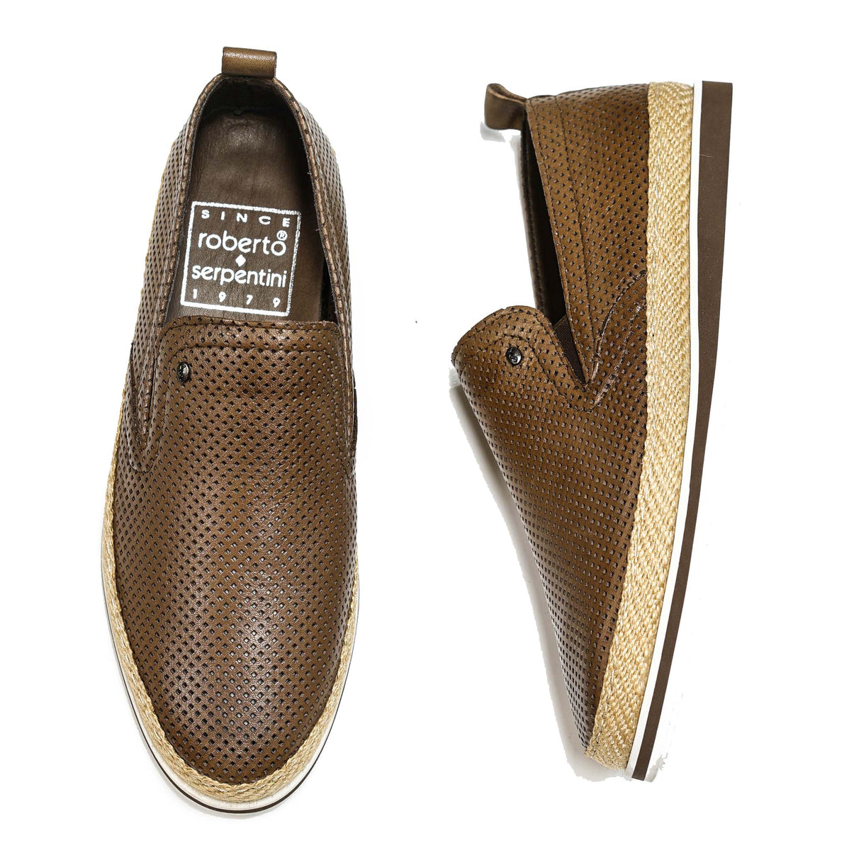 Roberto Serpentini Men's Marrone Perforated Leather Slip On 1824 ...